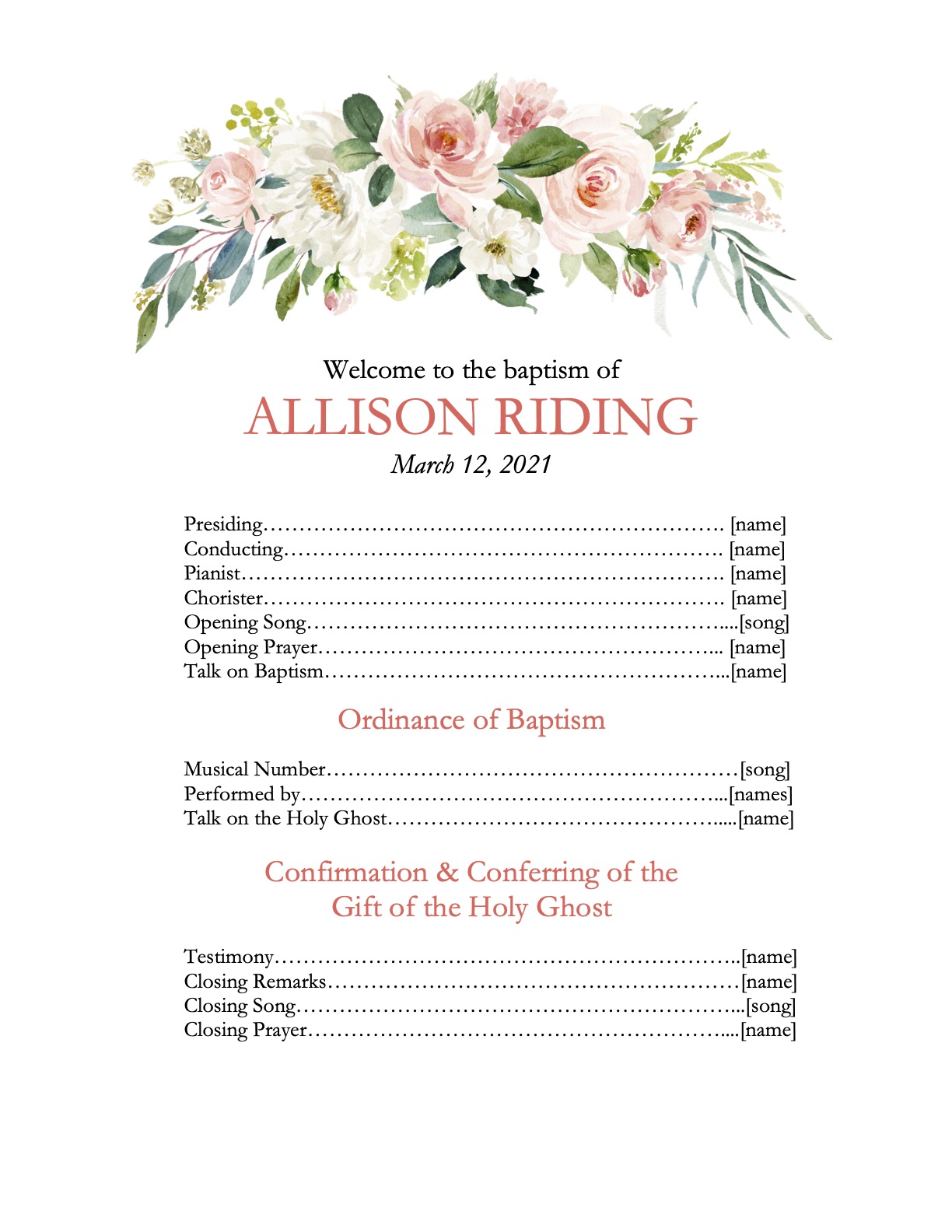 Free Printable Baptism Program Template